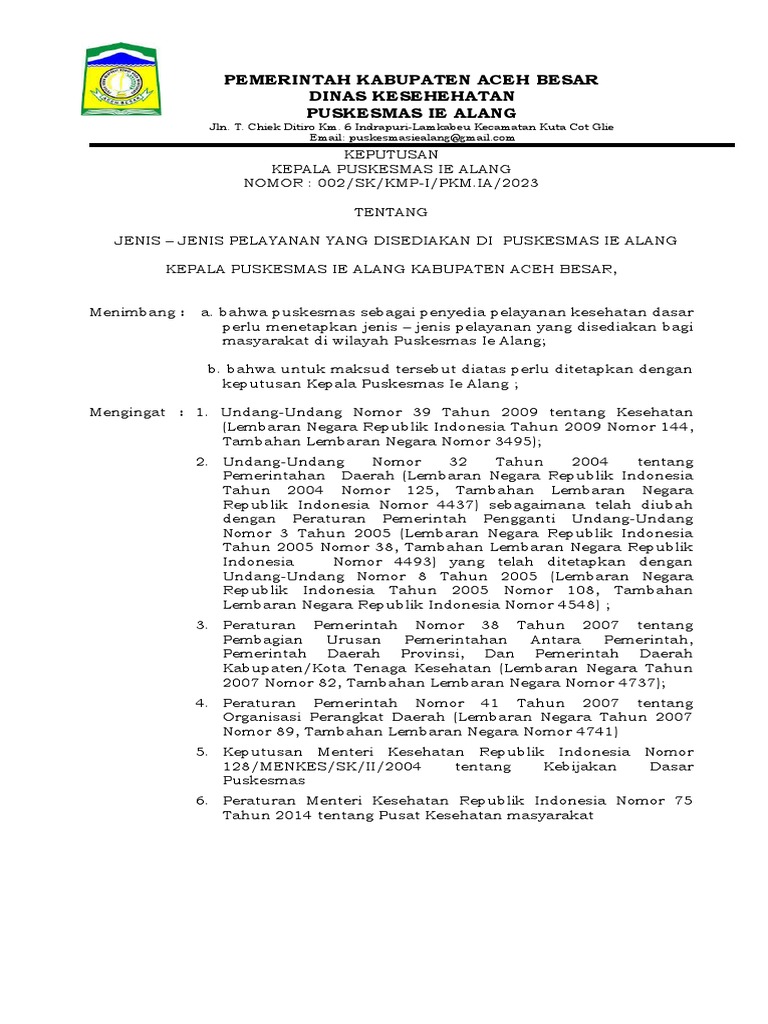 Contoh SK Jenis Pelayanan. FIX | PDF