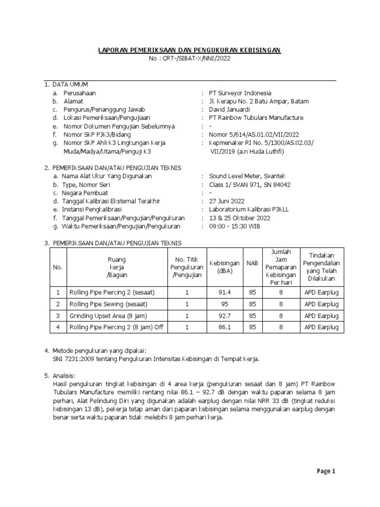 Form Pemeriksaan Kebisingan | PDF