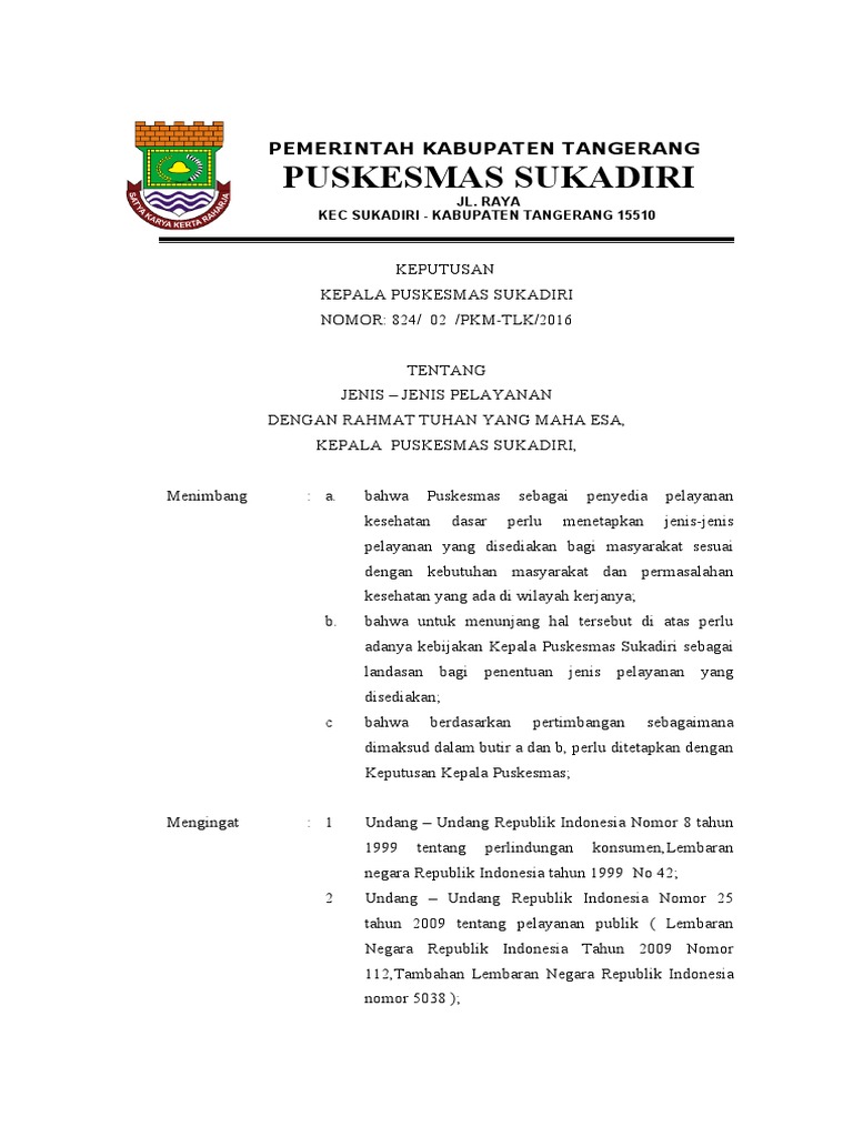 1.1.1.1 SK Tentang Jenis Pelayanan Yg Disediakan | PDF