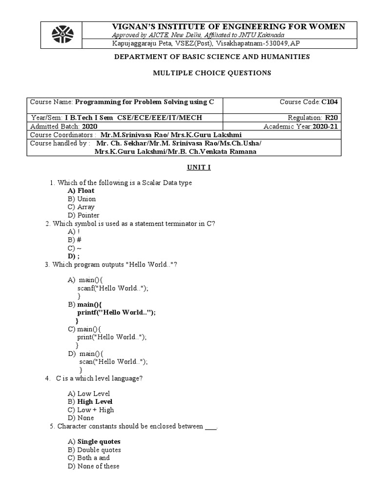 R20-Ppsc-Unitwise Multiple Choice Questions | PDF | Computers R20-Ppsc-Unitwise Multiple Choice Questions | PDF | Computers