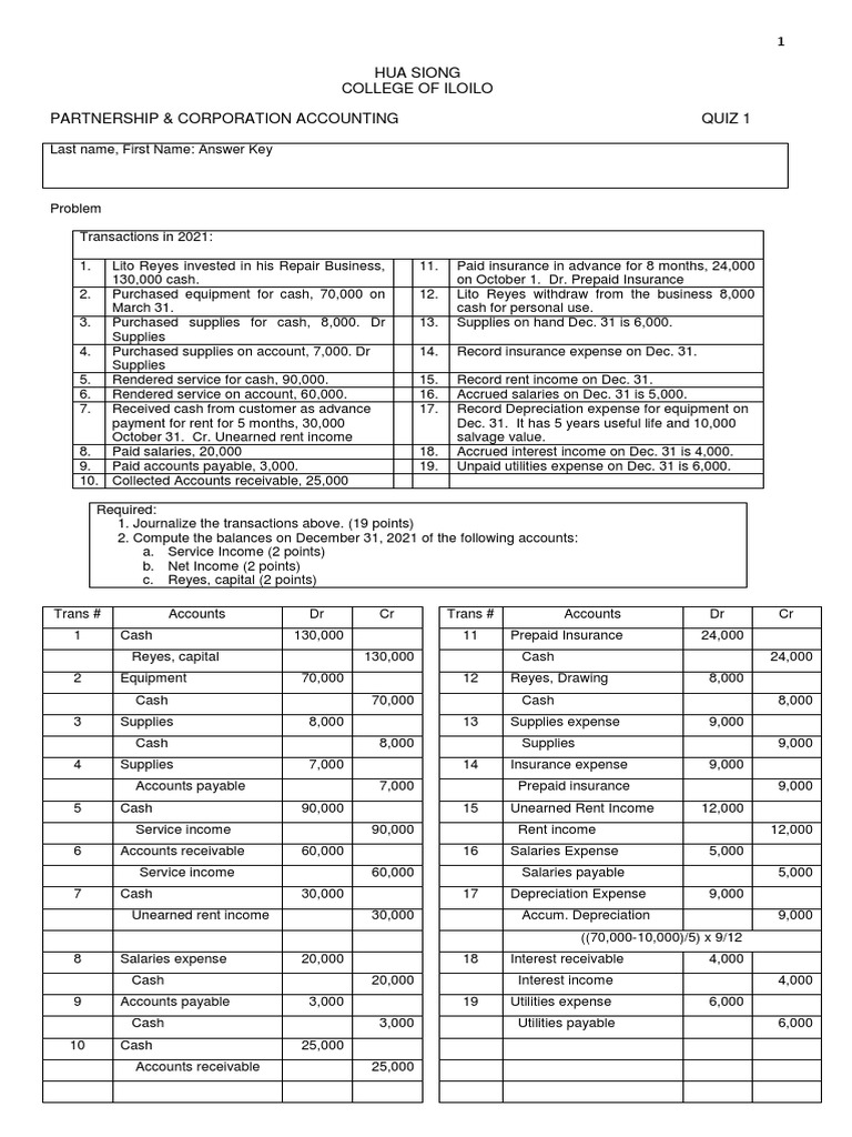 Quiz 1 Answer Key Pdf 