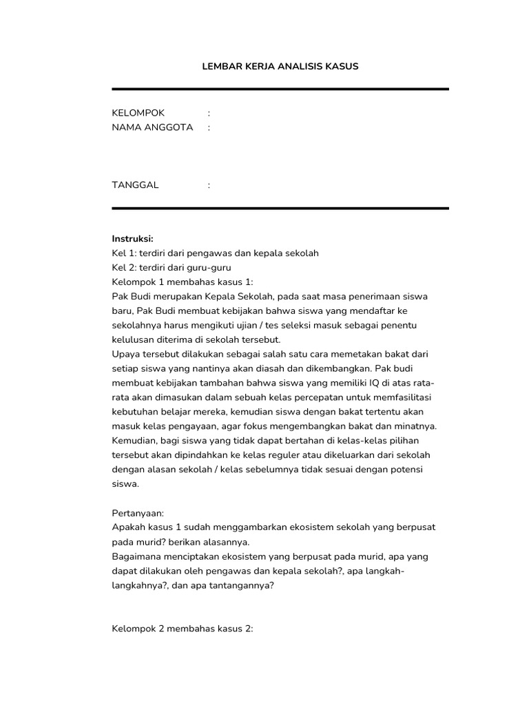 Lembar Kerja 2. Ruang Kolaborasi (Analisis Kasus) | PDF