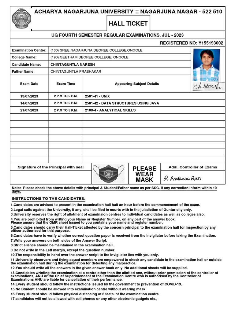 193 HallTickets | PDF