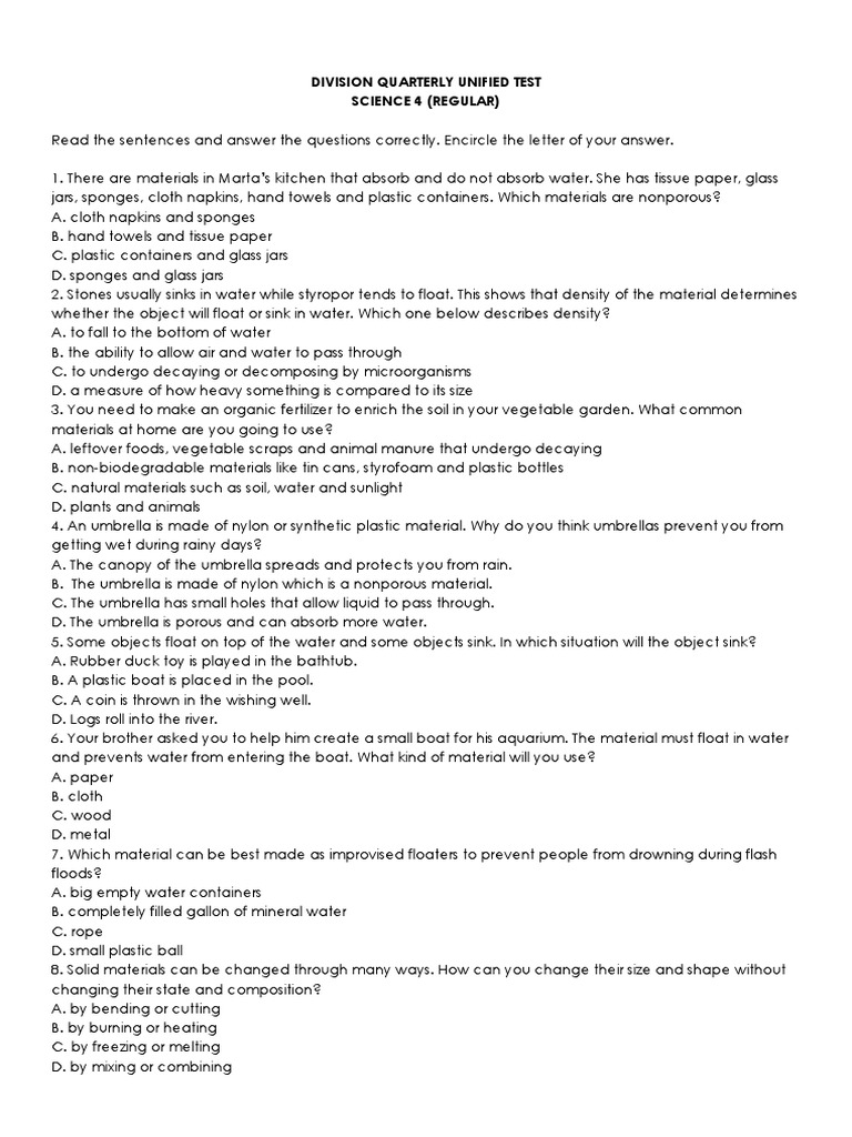 Science 4 Regular Q1 Test | PDF | Waste | Waste Management