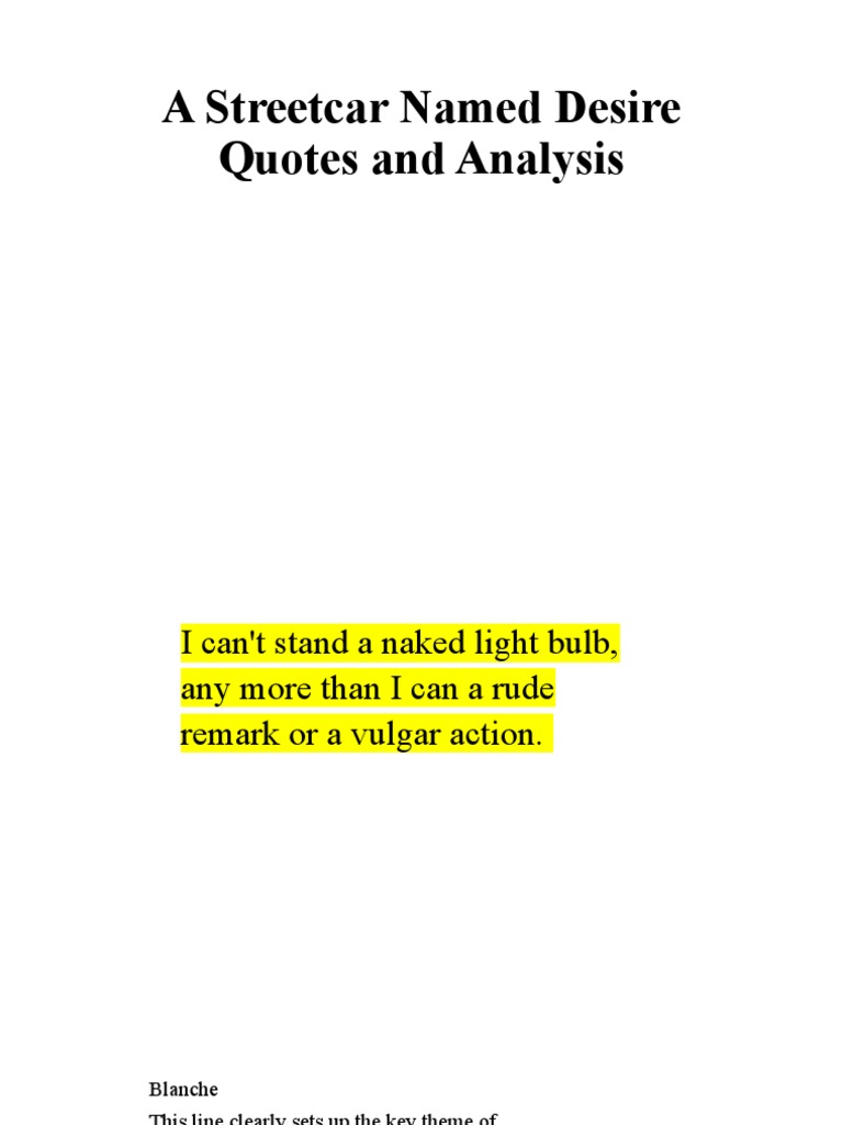 A Streetcar Named Desire Quotes and Analysis | PDF