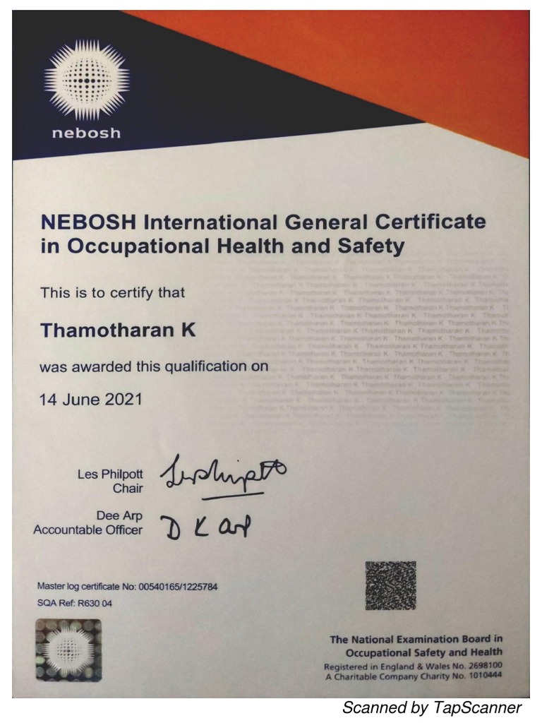 Thamotharan Nebosh-Certificate | PDF