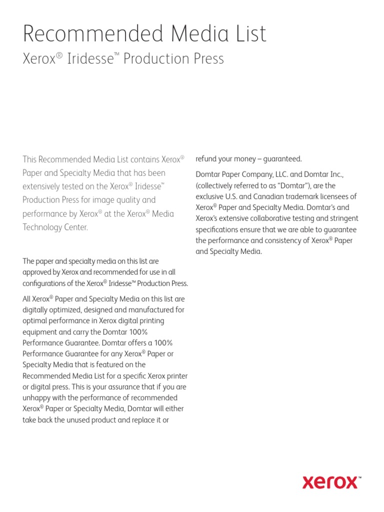 Xerox Iridesse Production Press RML | PDF | Paper | Printer (Computing)