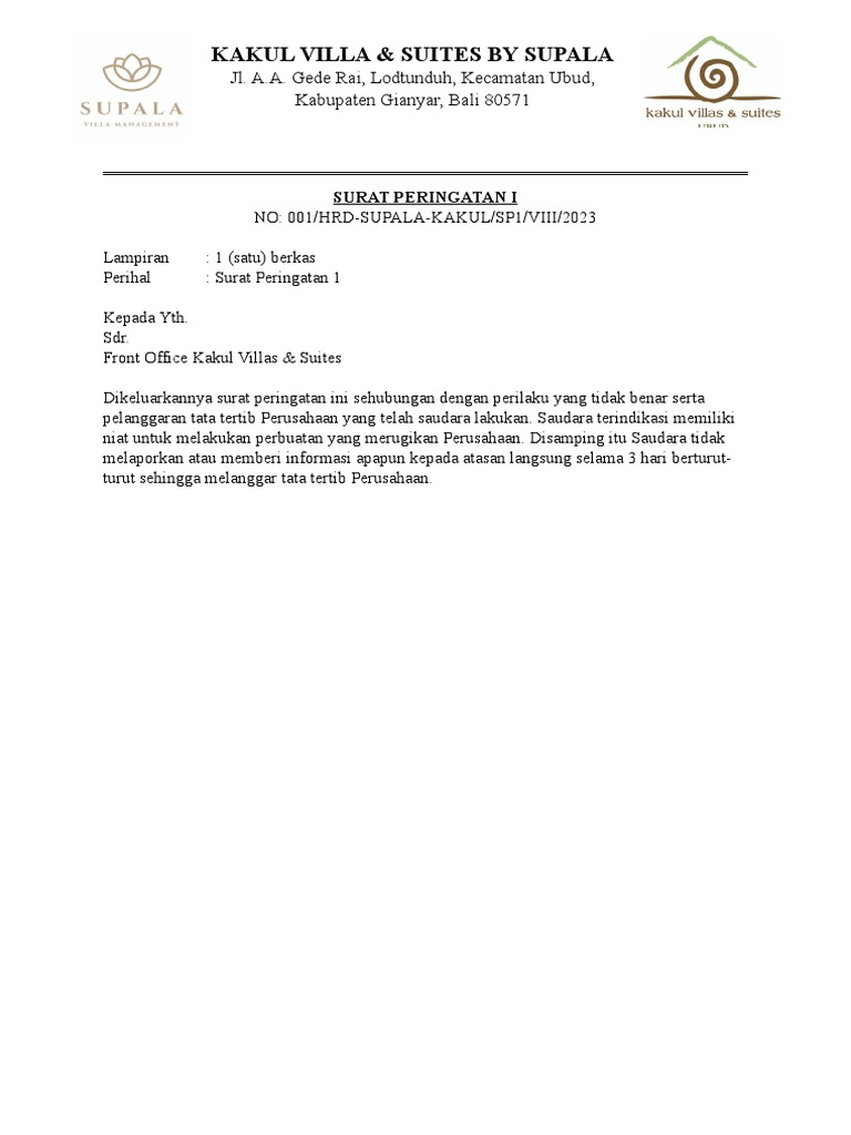 Surat Peringatan I | PDF