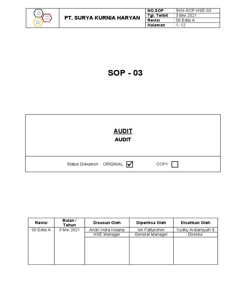 SOP Audit K3&LL PT Surya Kurnia Haryan | PDF