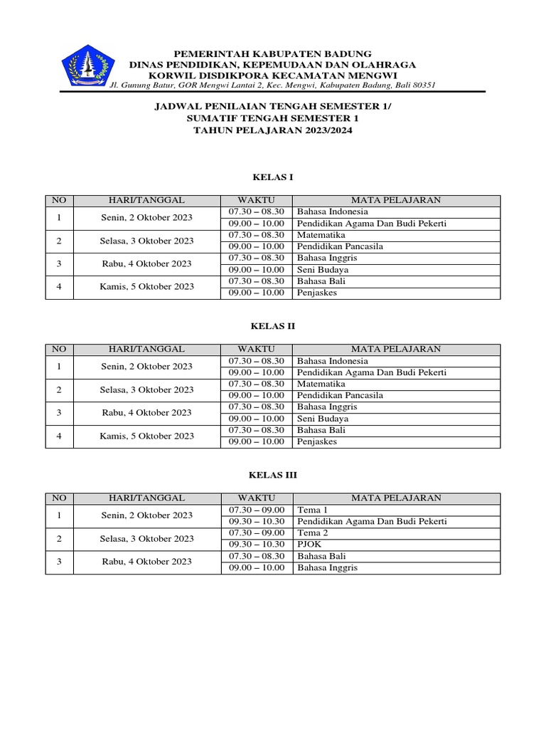 Jadwal Penilaian Tengah Semester 2023 | PDF | Ilmu Sosial