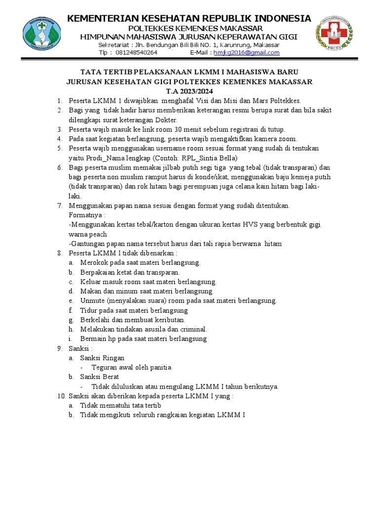 Tata Tertib Pelaksanaan LKMM 1 Online 2023 | PDF