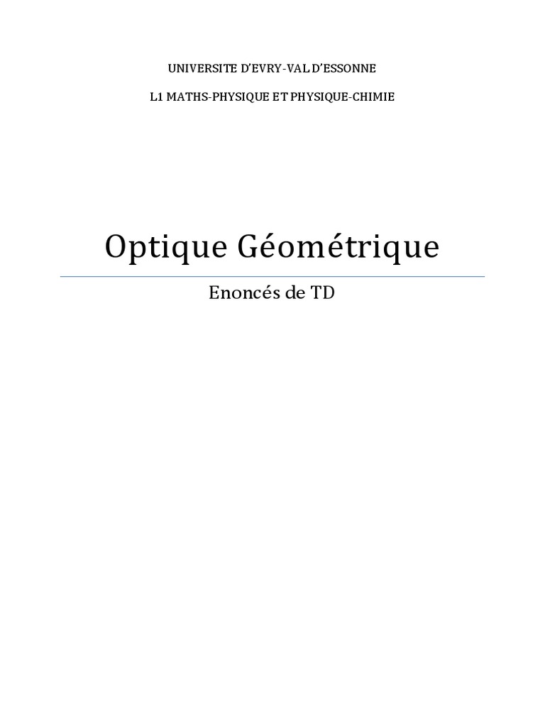 TD d'Optique Géométrique et Réflexion | PDF | Indice de réfraction ...