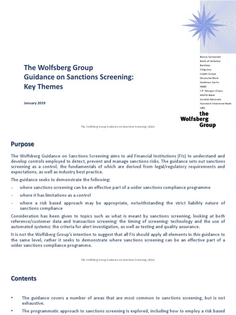 Wolfsberg Guidance On Sanctions Screening - Accompanying Slides | PDF | Regulatory Compliance | Risk