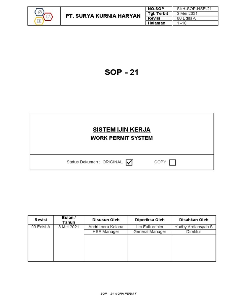 SOP - 21 Permit To Work - Rev.04a | PDF