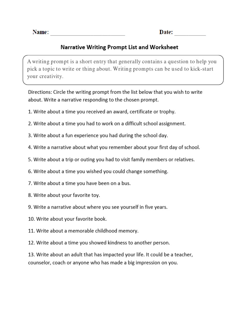 Narrative Prompts for Students | PDF