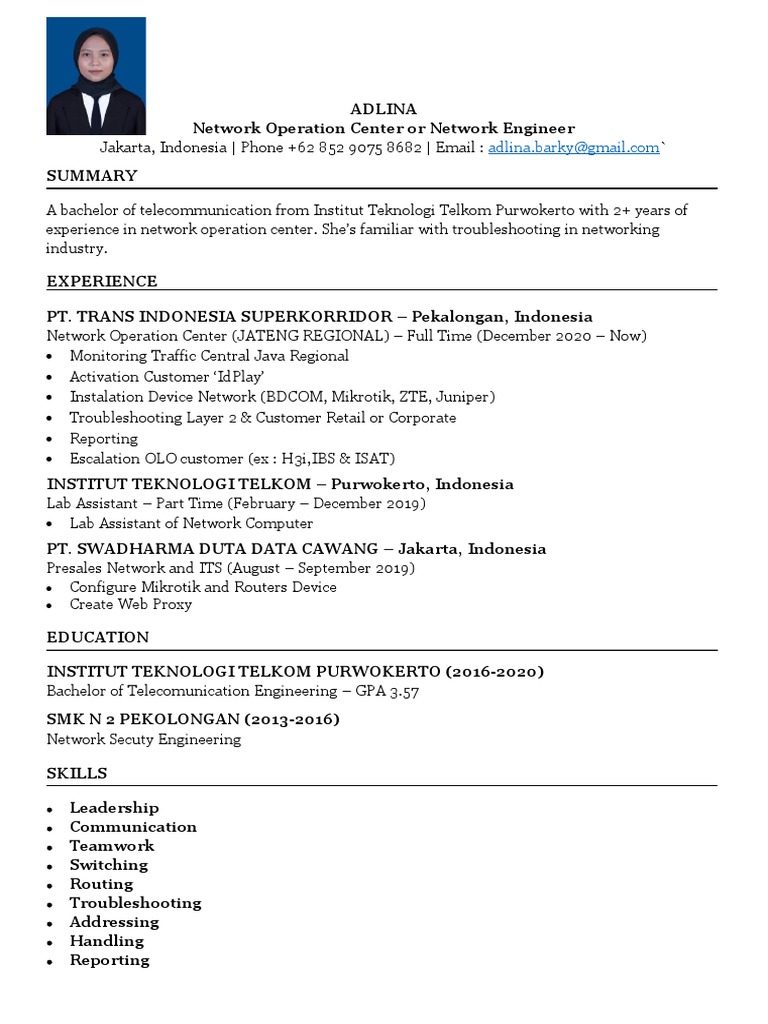 CV - Adlina Gnoc | PDF | Computers | Technology & Engineering