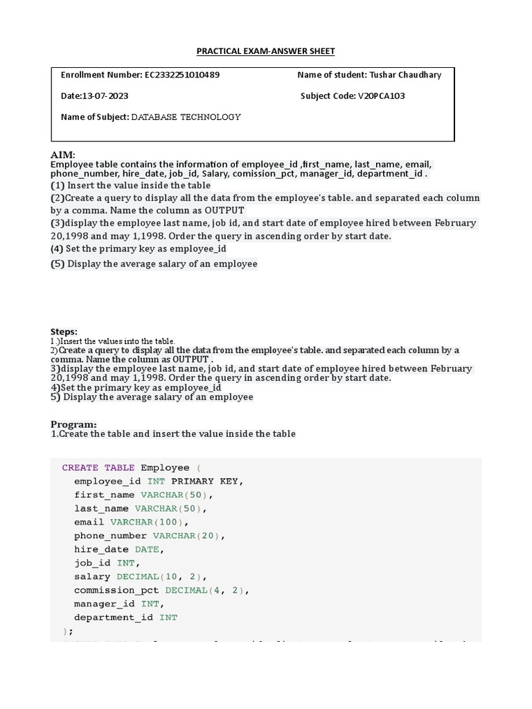 Mca - V20pca103 - Ec2332251010489 | PDF | Table (Database) | Data