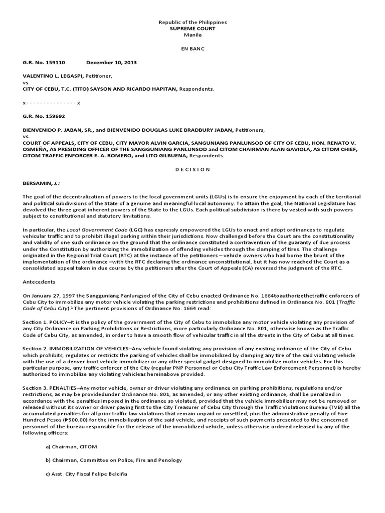 Legaspi VS City of Cebu | PDF | Due Process Clause | Substantive Due ...