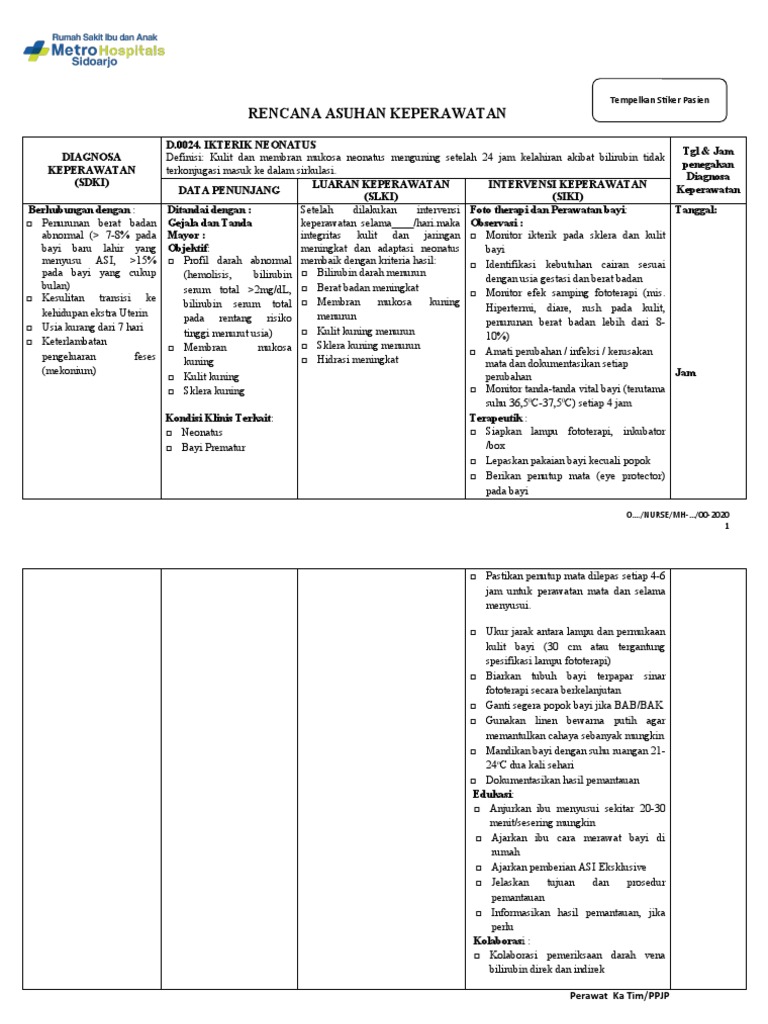 Rencana Asuhan Keperawatan Ikterik Neonatus | PDF