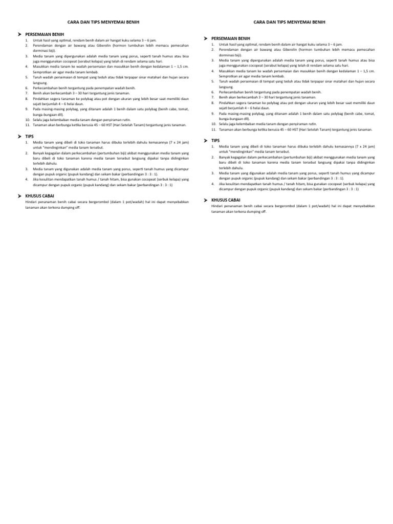 Cara Dan Tips Menyemai Benih | PDF