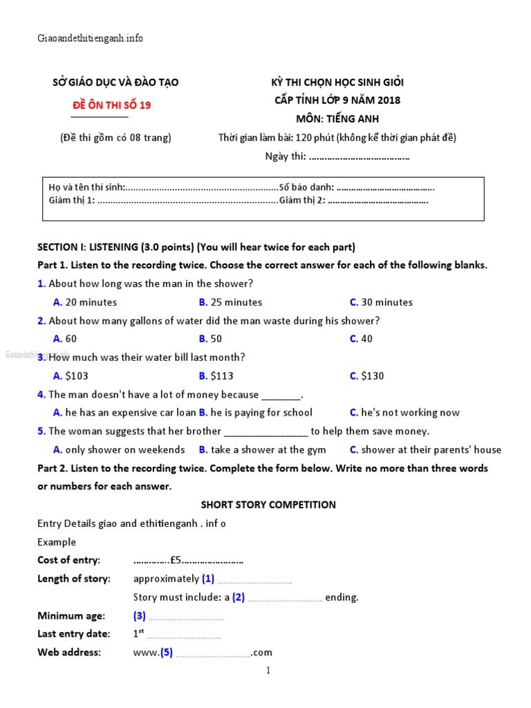 Đề Số 19-Hsg Anh 9 | PDF