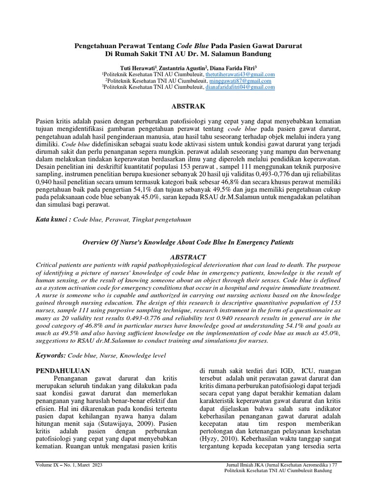 Pengetahuan Perawat Code Blue | PDF