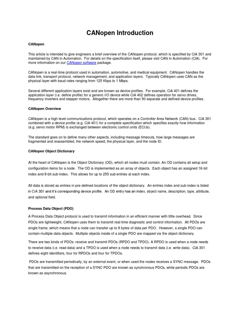 Canopen Introduction | PDF | Network Architecture | Communications Protocols
