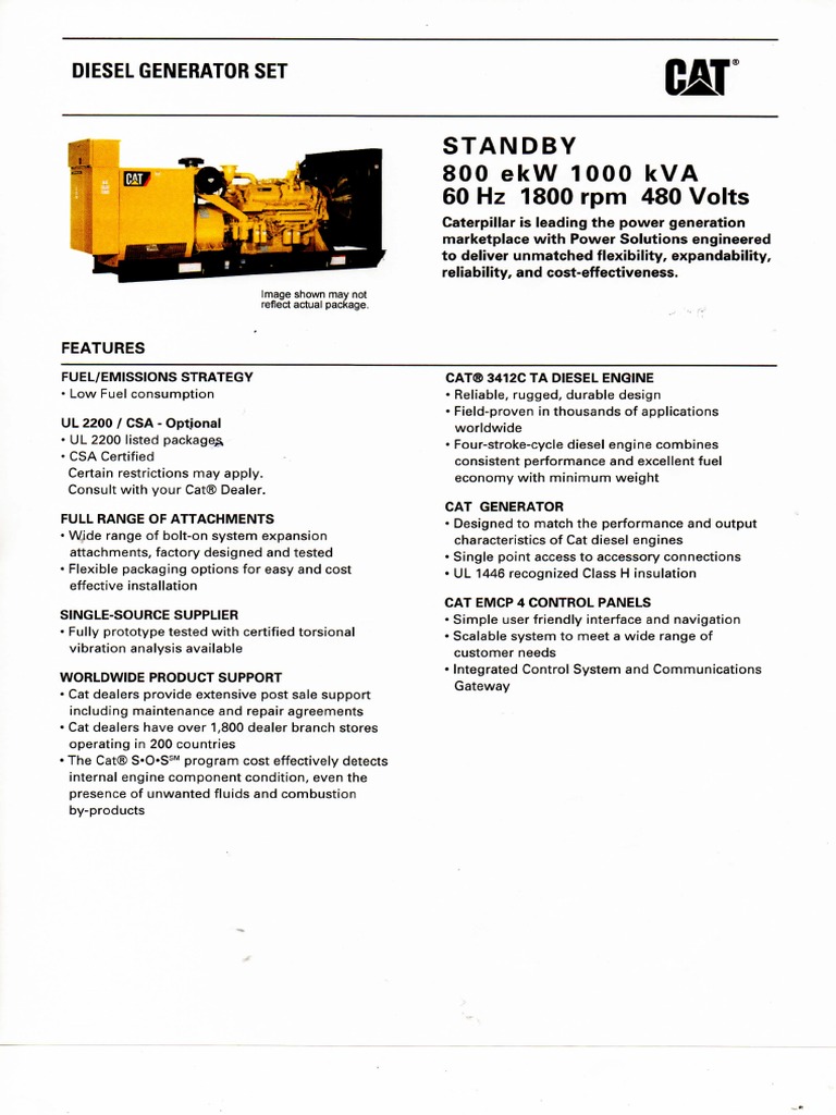 1000kva Generator Technical Specification | PDF