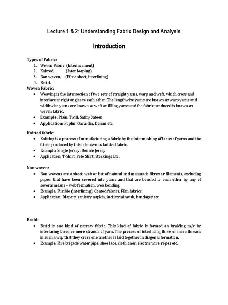 Lecture 1 2 | PDF | Weaving | Textiles Lecture 1 2 | PDF | Weaving | Textiles