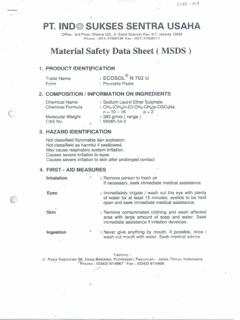 MSDS Ecosol N 702 U Ex ISSU | PDF | Chemistry | Materials
