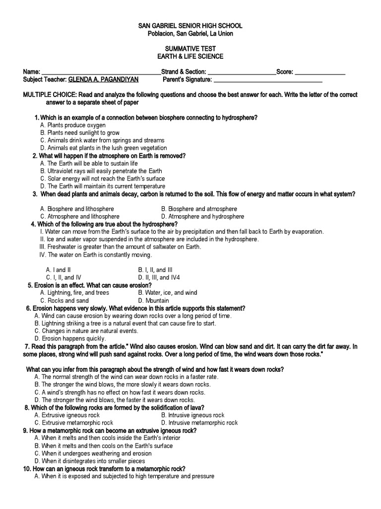 Summative Test 1 | PDF | Rock (Geology) | Earth Sciences