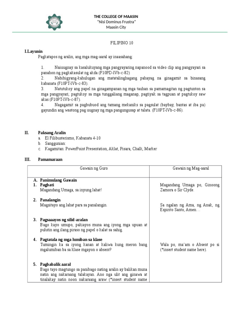 El Fili Lesson Plan | PDF