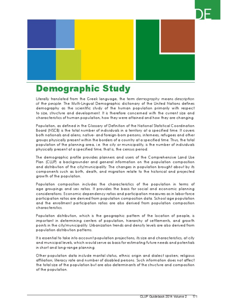 Demographic Study for CLUP Planning | PDF | Demography | Sustainability