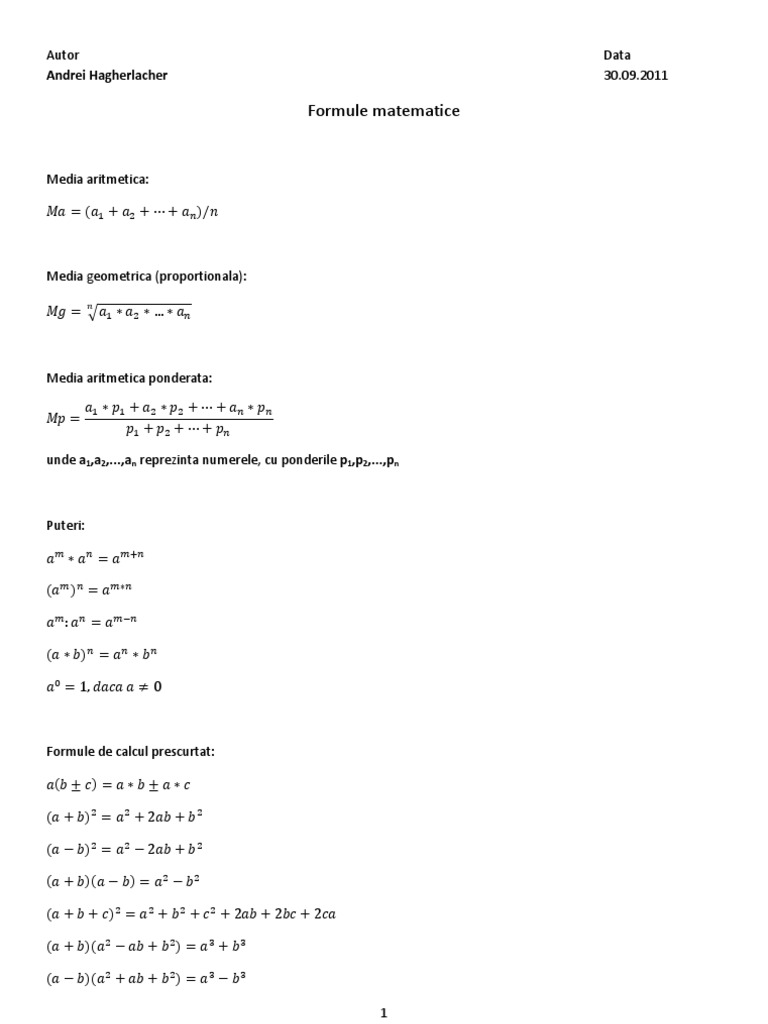 Formule Matematice | PDF