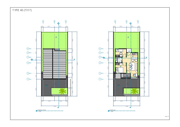 Denah Rumah 7x17 dengan 3 Kamar Tidur | PDF