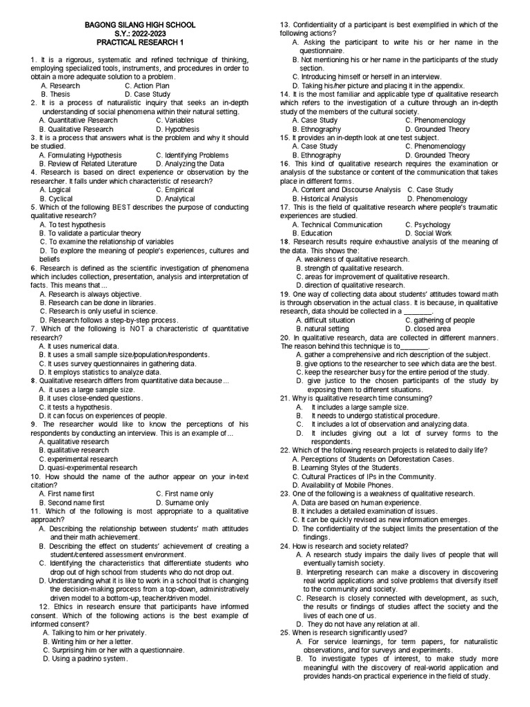 PR 1 Exam | PDF | Qualitative Research | Data