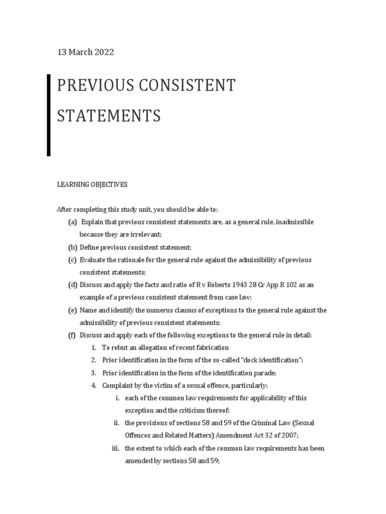 Previous Consistent Statements | Download Free PDF | Witness | Testimony
