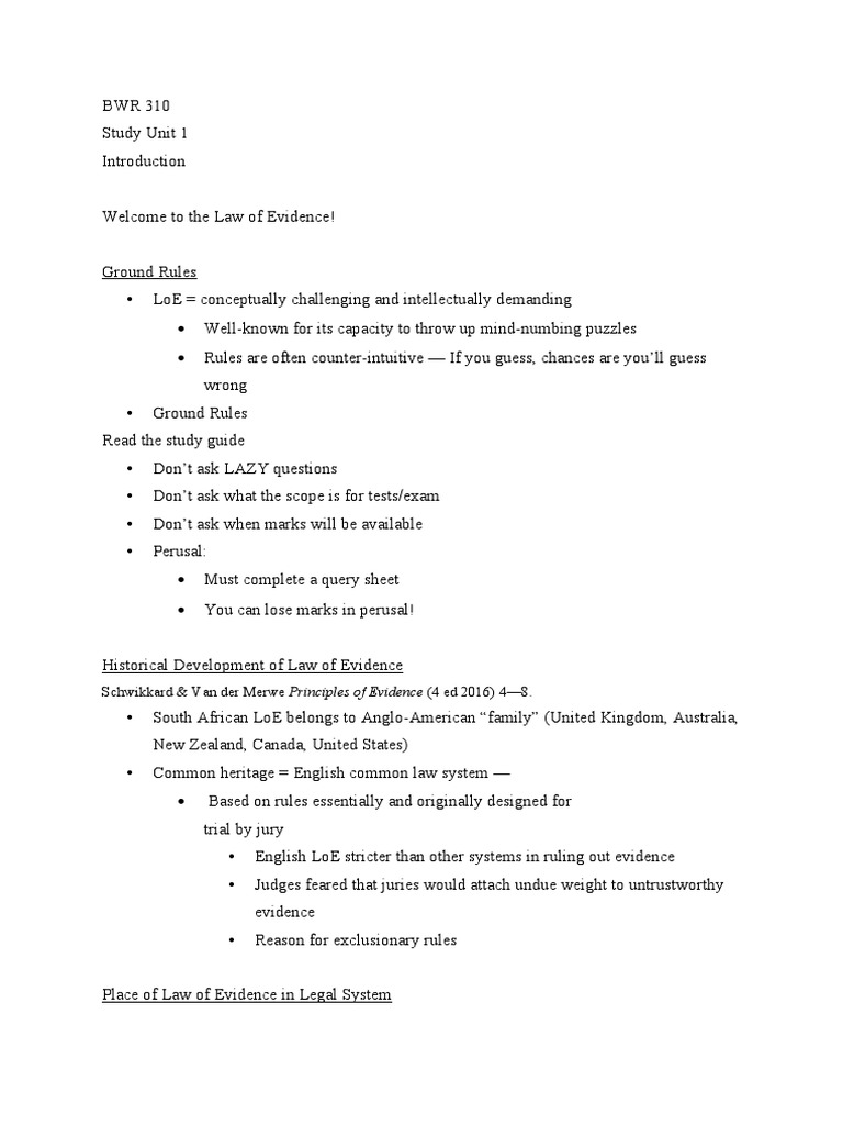 Study Units 1-4 | PDF | Relevance (Law) | Witness