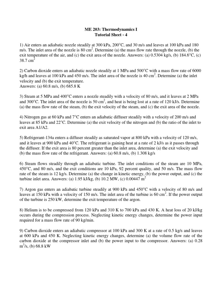 Tutorial Sheet 4 | PDF | Water | Heat