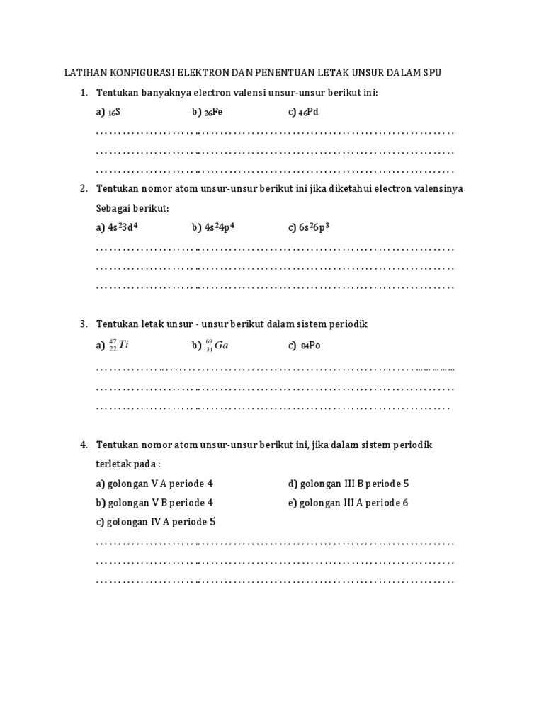 Latihan Konfigurasi Elektron Dan Penentuan Letak Unsur Dalam Spu | PDF