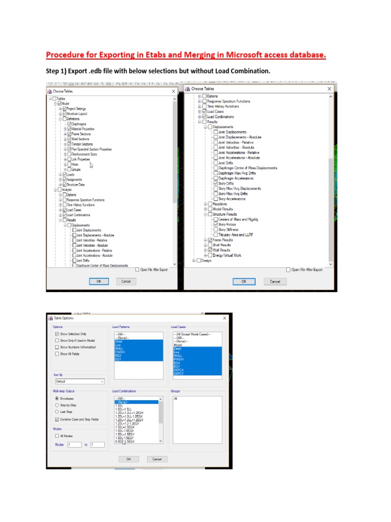 Proceedure For Export in Etabs and Merging MDB Files | PDF
