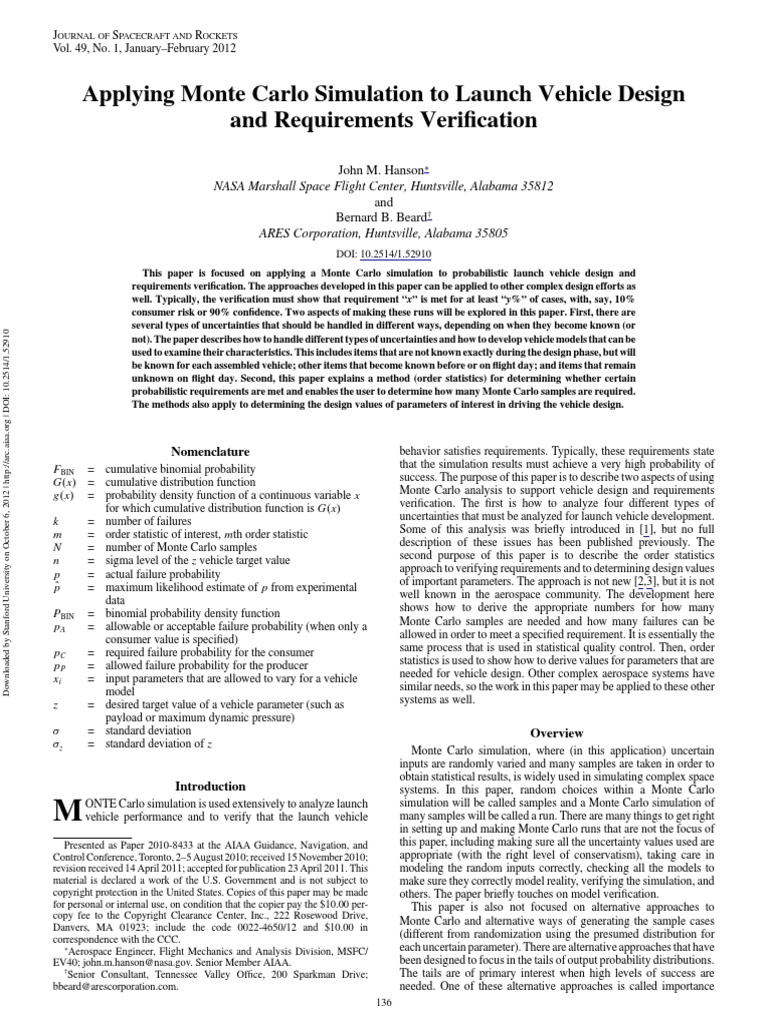 Applying Monte Carlo Simulation To Launch Vehicle Design and Requirements Verification | PDF ...