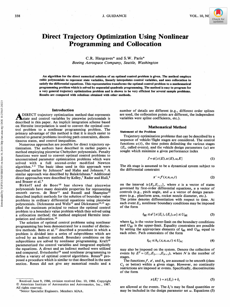Direct Trajectory Optimization Using Nonlinear Programming And