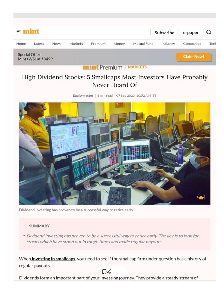 WWW Livemint Com Market Stock Market News High Dividend Stocks 5 Smallcaps Most | PDF | Dividend ...