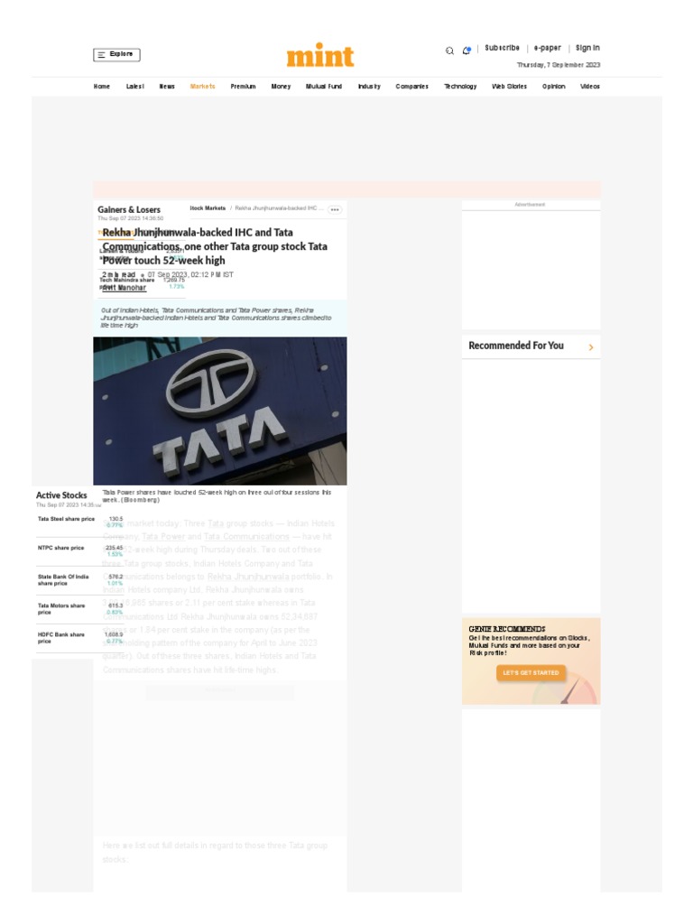 Rekha Jhunjhunwala-Backed IHC and Tata Communica Ons, One Other Tata Group Stock Tata Power ...