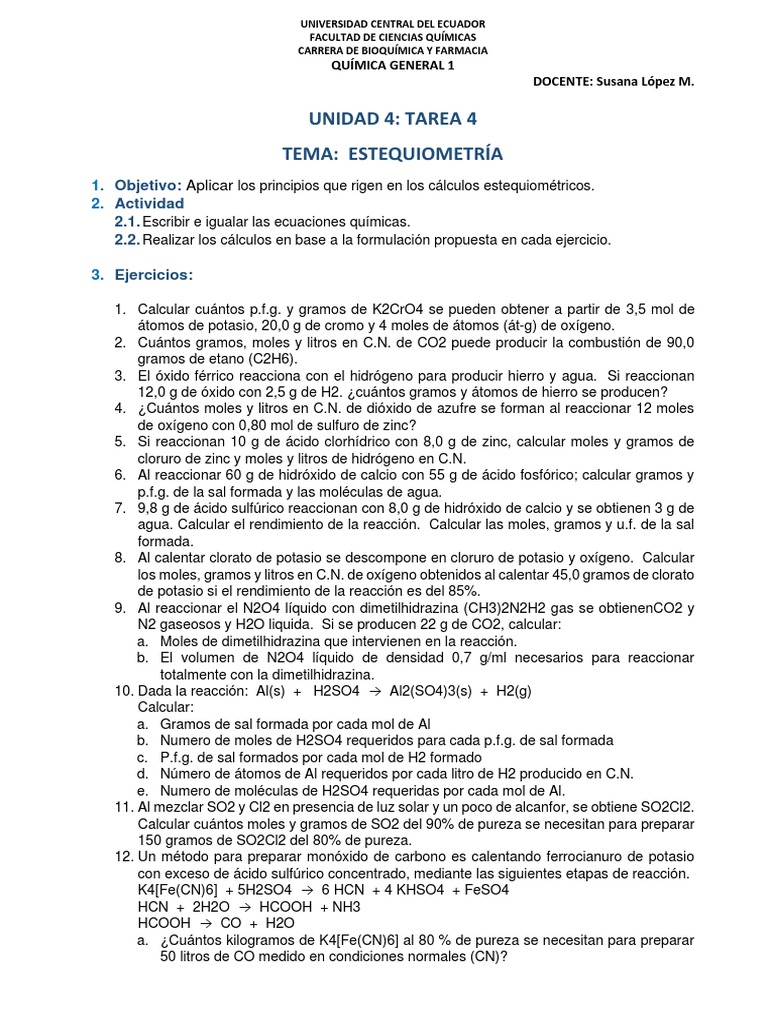 U4 Tarea 4 2023 2023 Estequiometría | PDF | Estequiometría | Ácido