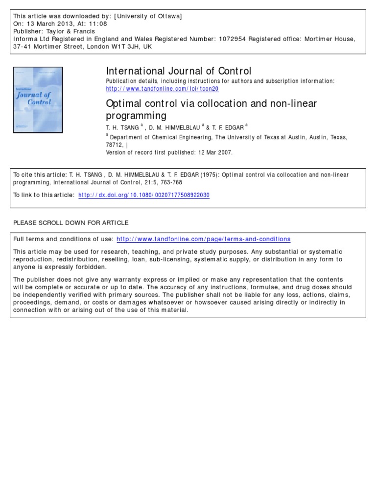Optimal Control Via Collocation And Non Linear Programming Pdf Optimal Control