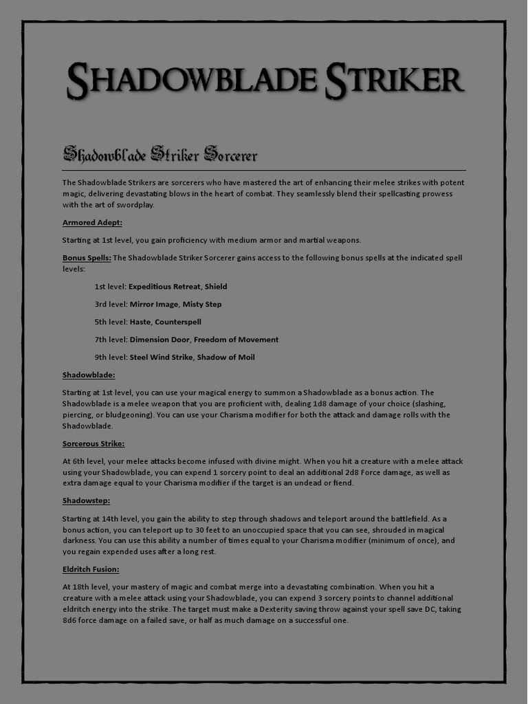 Shadowblade Striker Sorcerer War Cleric | PDF