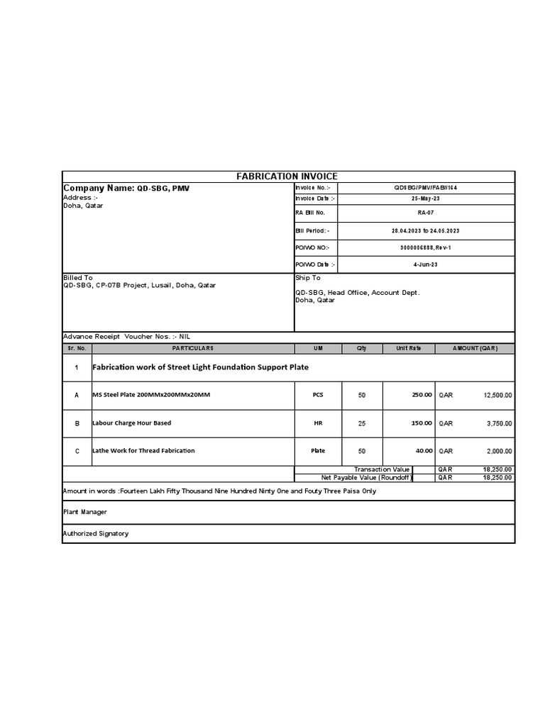 PMV Fab Invoice | PDF