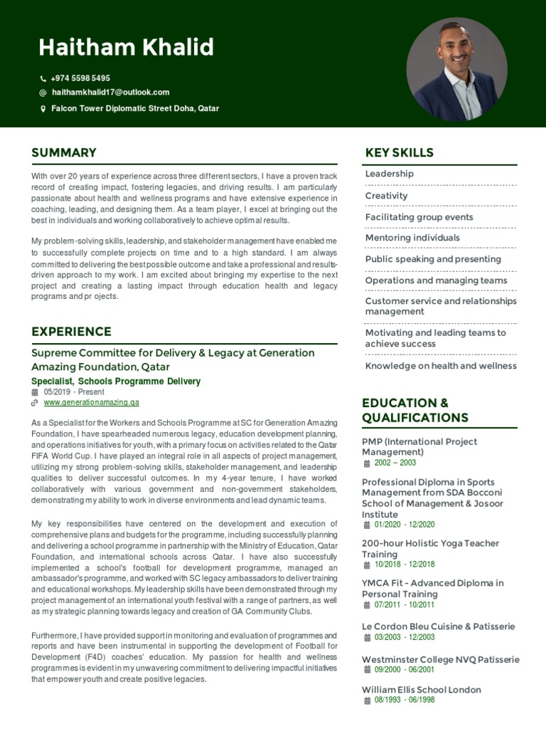Haitham Khalid CV 2023 | PDF | Leadership | Qatar